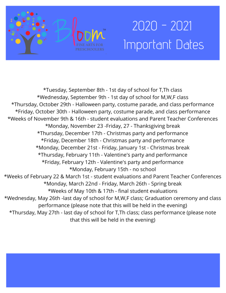 2020 - 2021 Important Dates - Eagle Rock Dance